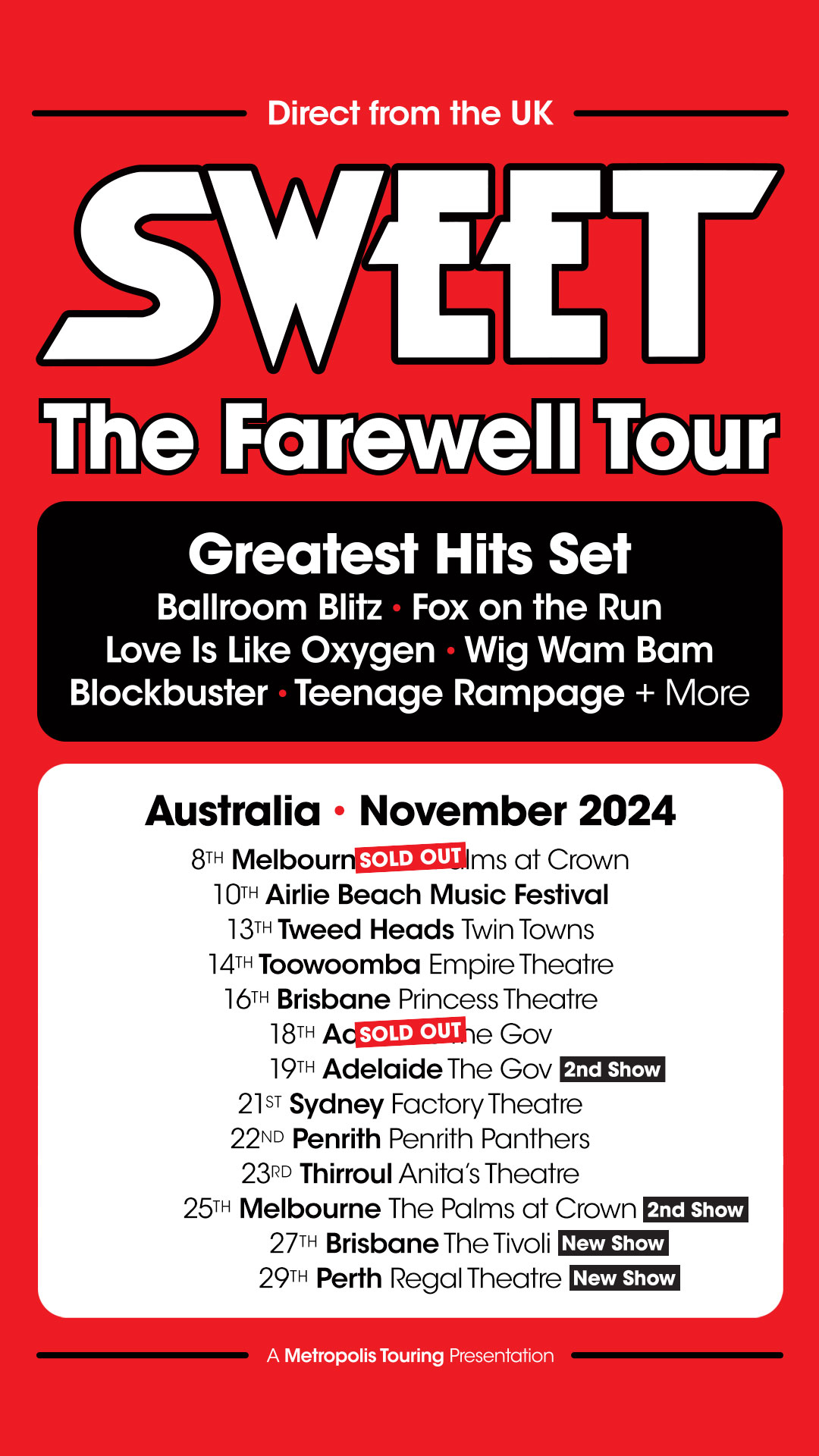 SWEET (UK)The Farewell Tour:Greatest Hits | Metropolis Touring